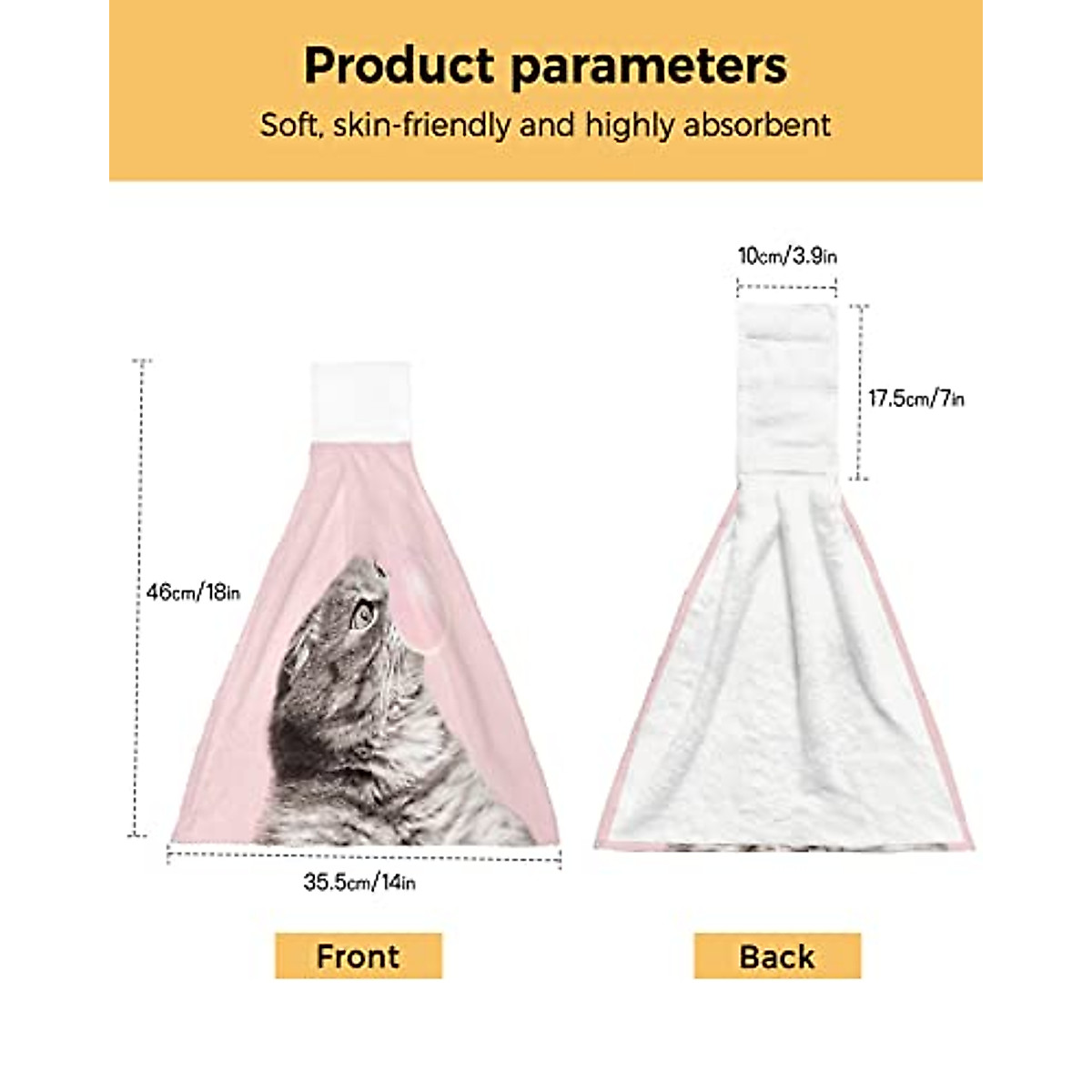 Cat Hanging Hand Towels 2Pcs Super Absorbent Quick Dry Hand Towel Bathroom Towels Durable Kitchen Oven Towel Dish Cloth Christmas Decor 18"x14", Funny Animal Creative Cat Blowing Bubble Pink