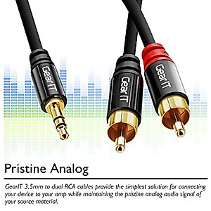 3.5mm to RCA Cable, GearIT Pro Series 35 Feet Premium Gold Plated 3.5mm to RCA Audio Stereo Cable for Headphones, Home System, Car Stereo, iPods, iPhones, MP3 Players and More - Black