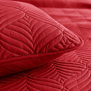 Whale Flotilla Elegant Extra Soft Quilts Queen Size, 3-Piece Lightweight Modern Geometric Full Queen Quilt Bedding Sets Bedspread Coverlet for All Seasons, Red