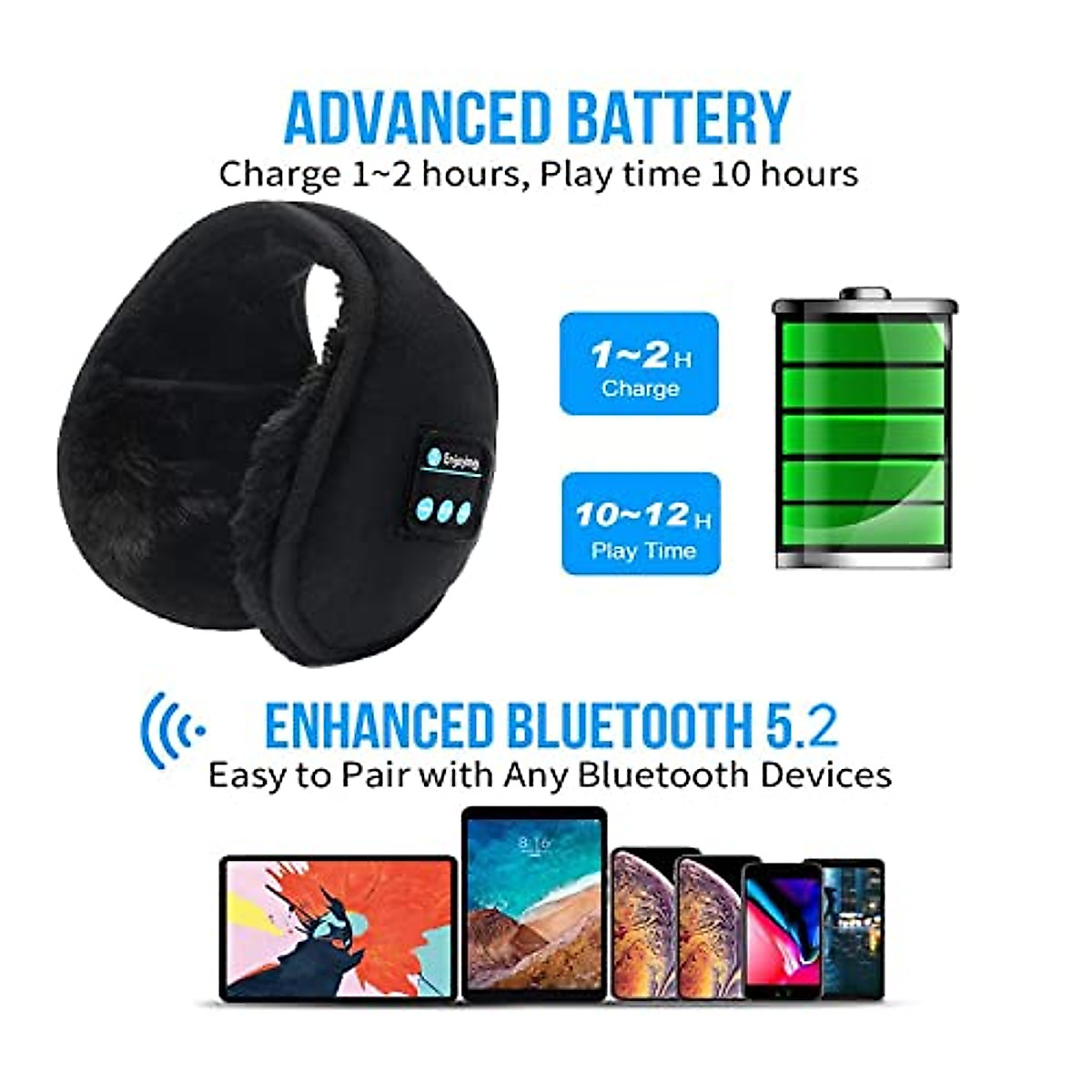 Bluetooth Earmuffs, Smart Wireless Music Sports Earmuffs, Built-in HD Speakers and Microphone, Winter Warming Earmuffs, for Biking Running Cool Tech Gadgets Gifts