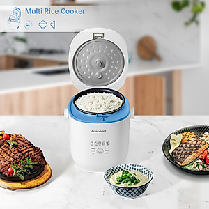 Blue Mini Rice Cooker Small 1 Cup-2 Cup Non-Stick Coated Insert Food Steamer Kitchen Appliances Includes Vegetable Steamer