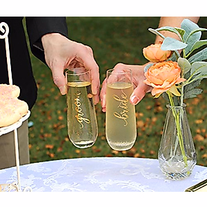 Lillian Rose Gold Bride Stemless Champagne Glass, 1 Count (Pack of 1), Clear