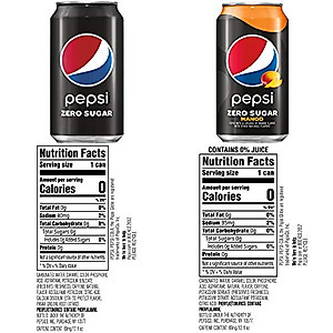Pepsi Zero Sugar Flavors Variety Pack, Original, Mango, 12oz Cans (18 Pack)