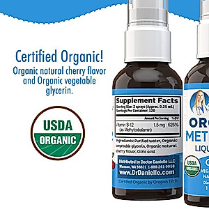 Vitamin B12 Spray | USDA Organic Vitamin B12 Liquid Spray | B12 Vitamin Supplement Liquid for Nerve Function | Liquid Vitamin B12 for Energy Support | Vegan | Gluten Free | Non-GMO | 1 Fl Oz