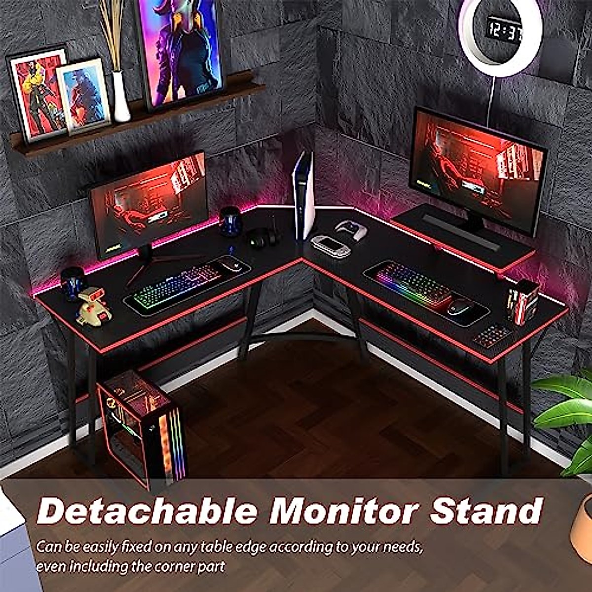 PayLessHere L Shaped Desk Corner Gaming Desk Computer Desk with Large Desktop Studying and Working and Gaming for Home and Work Place,Black