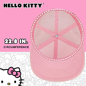 Hello Kitty Trucker Hat, Women's Adjustable Snapback Baseball Cap with Curved Brim, Blush, One Size