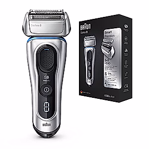 Braun Series 8 8330s Next Generation, Electric Shaver for Men, Rechargeable and Cordless Razor, Silver, Fabric Travel Case, Wet and Dry, Foil Shaver