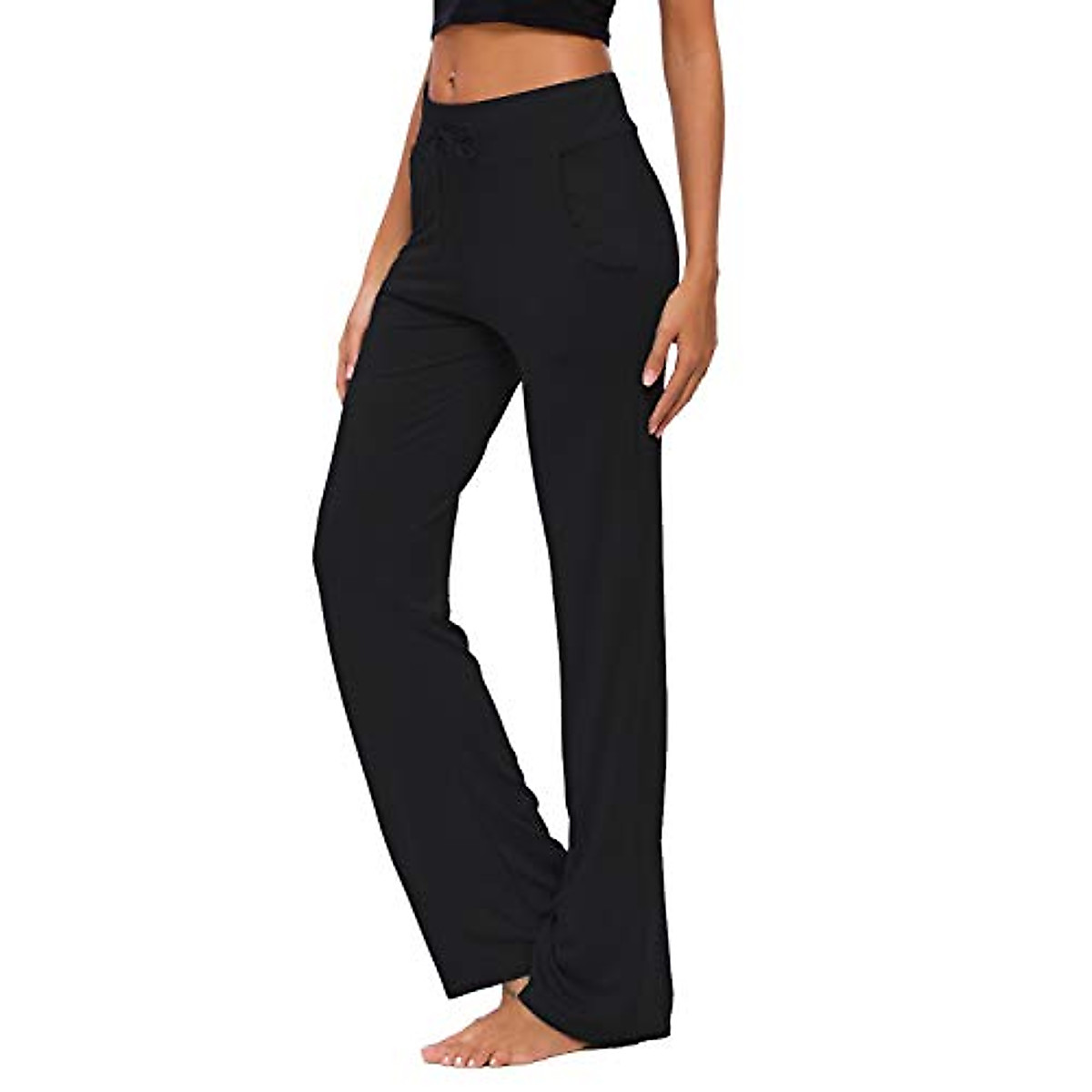 ADANIKI Womens Yoga Pants with Pockets Straight-Leg Loose Comfy Modal Drawstring Lounge Running Long Active Casual Sweatpants (Black, XL)