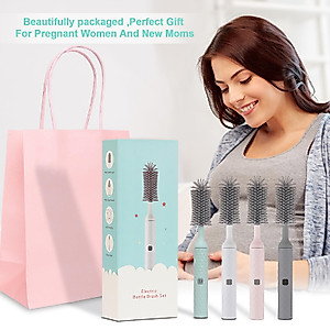 WHNL Rechargeable Electric Bottle Brush Cleaner Set with 3 Piece Silicone Baby Bottle Brush Cleaner and Straw Cleaner Brush,BPA Free,Waterproof,Perfect Baby Registry Gift,Blue