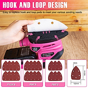 Cordless Detail Sander - 20V Electric Hand Sander with 22Pcs Sandpapers, 12000 RPM Mouse Sander with Dust Bag, Compact Palm Sander Tool for Tight Spaces Woodworking, 2.0Ah Battery and Charger Included