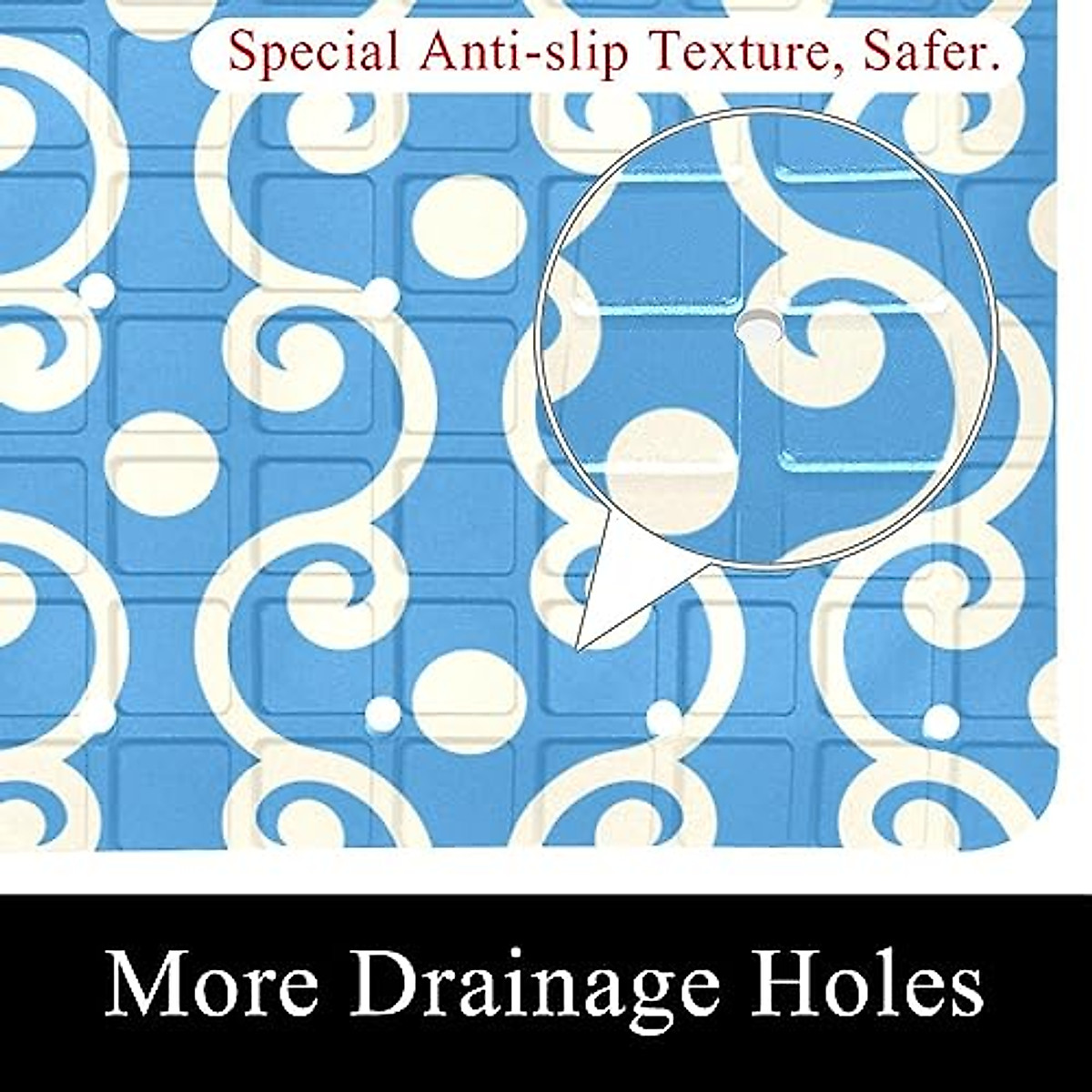 Bath Tub Shower Mat - Anti-Slip PVC Material 15.1x26.8 in, Gentle Cushioning Quick Drying Suction Cups Reliable Solution - Blue Traditional Texture Pattern Non-Slip Floor Mat