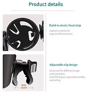 2 in 1 Stroller Cup Holders, 360 Degrees Rotation Universal Cup Holder Rack Bottle Holder with Phone Holder for Buggy Pushchair Wheelchair