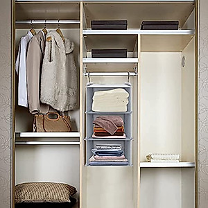 FYY 3-Shelf Hanging Closet Organizers and Storage, Collapsible Heavy Duty Closet Organizer Shelves, Waterproof Washable Fabric Shelves, 23.6" H x 12.2" W x 12.2" D, Grey