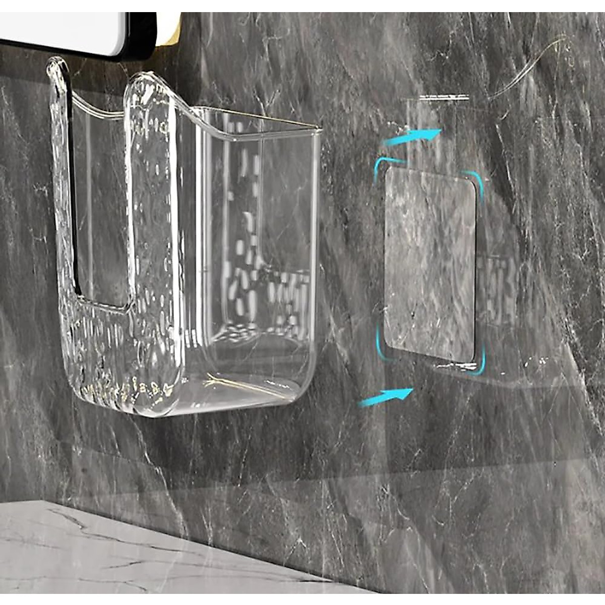 Kitchen Wipes Storage Box, Self-Adhesive Tissue Holder, Flushable Wipes Holder for Bathroom, No Punching Self-Adhesive Wall-Mounted Toilet Paper Holder, for Kitchen, Bathroom (Grey 2Pcs)