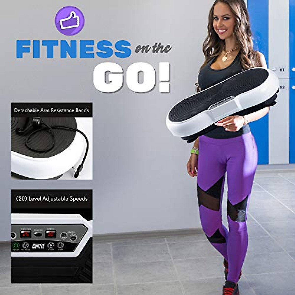 Hurtle Fitness Vibration Platform Workout Machine | Exercise Equipment For Home | Lymphatic Drainage |Weight Loss Fat Burner & Toning for Women & Men Includes Remote Control & 2 Balance Straps