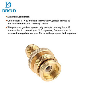DRELD 1lb Propane Tank Canister Regulator Adapter Connection to 3/8” Male Flare (5/8"-18UNF) Thread, Portable Camping Grill Stove Parts for Heaters, Burner, Fire Pit