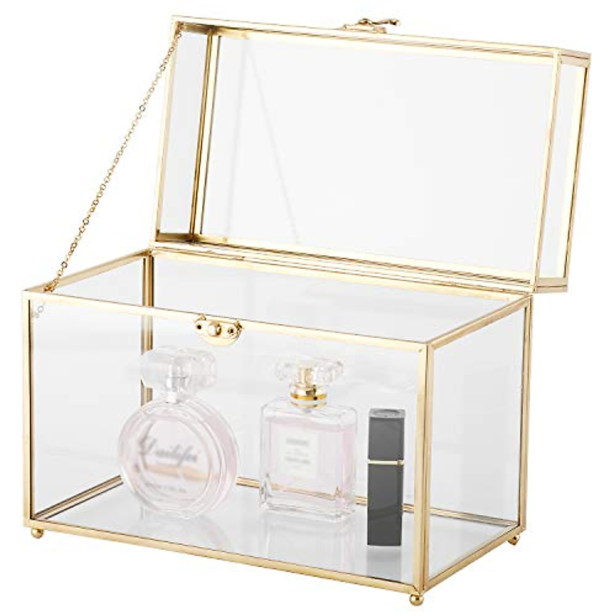 HighFree 10" Handmade Wedding Glass Card Box, Large Gold Terrarium Clear Glass Box