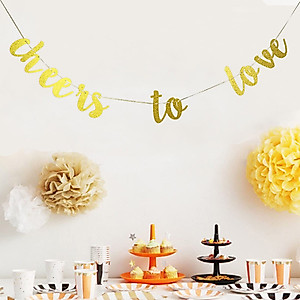 zxyxka Cheers to Love Banner Happily Ever After Engaged Bunting Banner-Wedding Anniversary, Bridal Shower Party Decoration Supplies Photo Props(Gold)