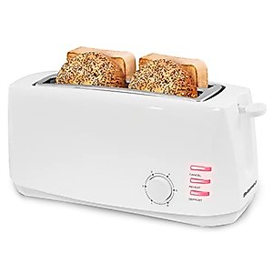 Elite Gourmet ECT-4829 Long Slot 4 Slice Toaster, 6 Toast Settings Toaster Defrost, Reheat, Cancel Functions, Slide Out Crumb Tray, Extra Wide Slots for Bagels Waffles, White