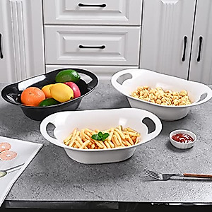 XUEJUN Black Serving Bowls, 12" Large Serving Bowl with Handles Set, Bamboo Fiber Serving Dishes, Oval Serving Platter 1.3 Quarts Set of 2, BPA-free, Reusable, Dishwasher Safe