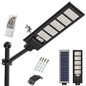 350W Solar Street Light Outdoor, 400LED Solar Flood Lights Outdoor Dusk to Dawn Motion Sensor, with Remote Control & Bracket, Security Solar Outdoor Lights IP66 Waterproof Lamp for Yard Garden Street