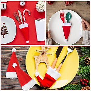 Amaxiu Christmas Cutlery Holders, 20pcs Christmas Santa Hats Silverware Holders Mini Cutlery Storage Bags for Xmas Dinner Table Pocket Dinnerware Decorations Flatware Supplies for Knifes Forks Spoon