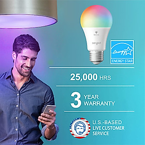 Sengled Smart Bulb, WiFi Light Bulbs, Color Changing Light Bulb, Smart Light Bulbs that Work with Alexa & Google Assistant, A19 RGB Alexa Light Bulb No Hub Required, 60W Equivalent 800LM CRI>90, 1Pack