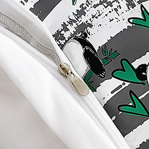 AILONEN Cute Panda Duvet Cover Set Queen Size, Chinese Panda Bamboo Themed Bedding Set,Kawaii Animals Print Comforter Cover Set 3 Pieces, 1 Quilt Cover and 2 Pillowcases