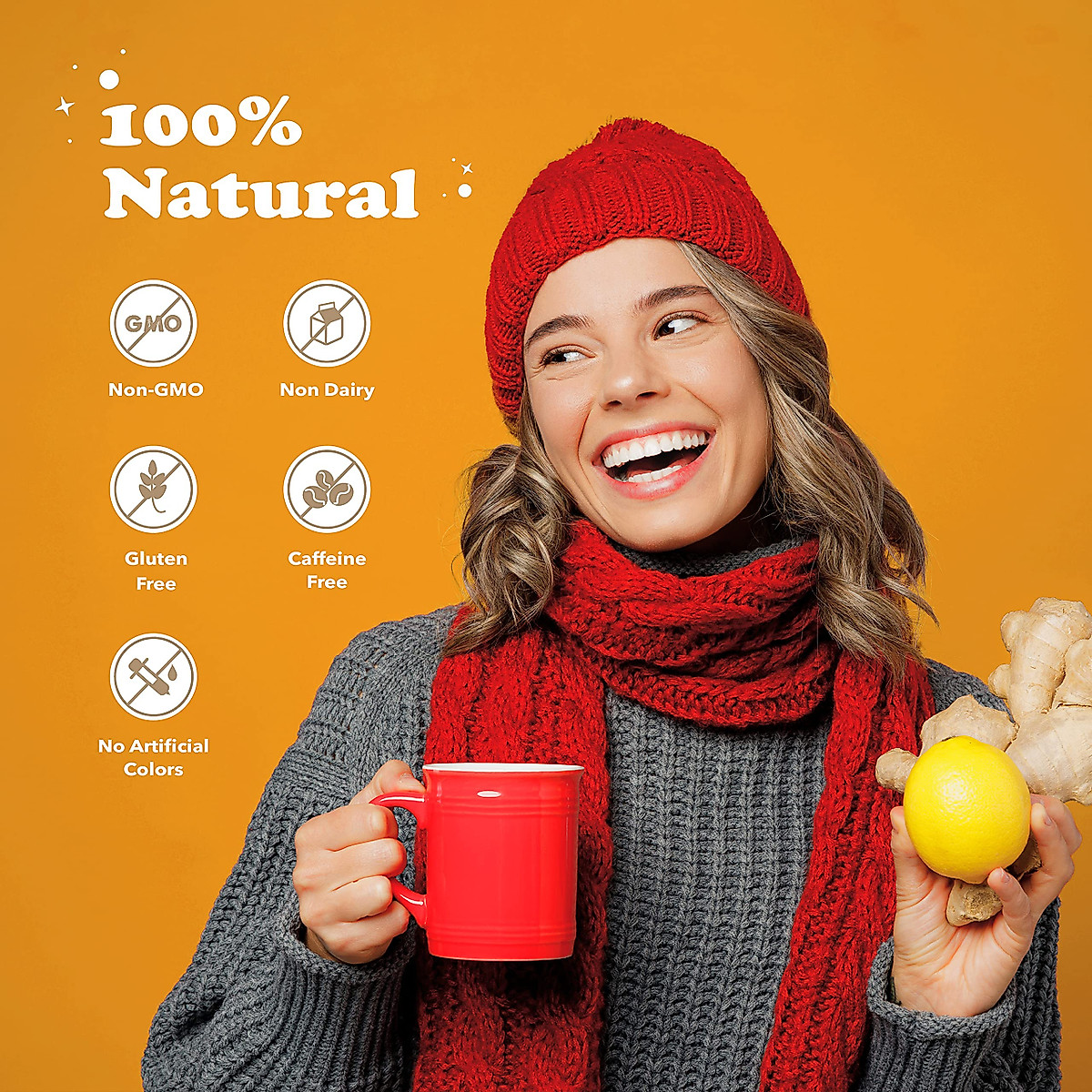 Pocas Honey Ginger Tea - Instant Tea Powder Packets with Ginger Honey Crystals Tea, Non-GMO/Gluten Free/Caffeine Free, 20 Count