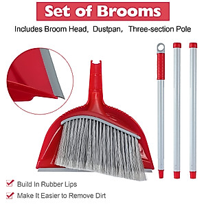 Meanplan 4 Pcs Angle Broom and Dustpan Combo Set for School Classroom 54'' Outdoor Indoor Cleaning Broom Commercial Broom with Step-on Dustpan for Home Kitchen Office Floor Dirt Dust Hair Cleaning