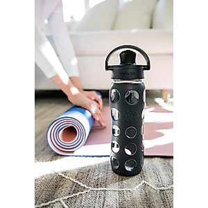 Lifefactory 22-Ounce Active Flip Cap Glass Water Bottle, 22oz, Carbon