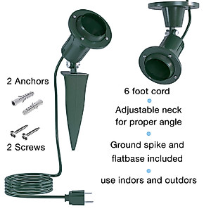 Home Intuition Outdoor Flood Stake Light Plug in Stakelight Fixture with Wall Mount (6-Feet Cord, 18/2-Gauge), 2-Pack