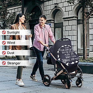 Car Seat Covers for Babies, Nursing Breastfeeding Cover Infant Carseat Canopy, Soft Stretchy Carrier Cover for Stroller High Chair Shopping Cart, Newborn Boy Girl Shower Gift - Stop No Touching Sign