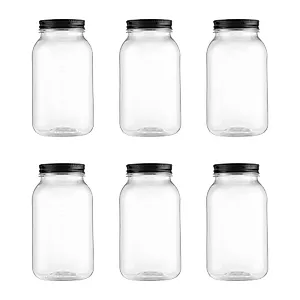 novelinks 32 OZ Clear Plastic Mason Jars with Lids - Dishwasher Safe Plastic Mason Jars 32 OZ Plastic Jars with Lids for Kitchen & Household Storage (6 Pack) (Black)