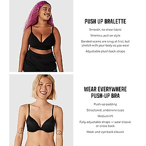 Victoria's Secret Pink Loungin Wireless Push Up Bra, Padded, Cropped, T Shirt Bras for Women, Black (XL)