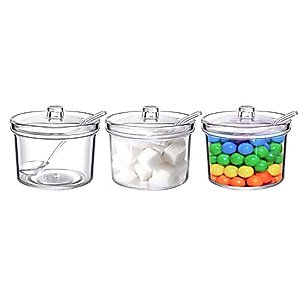 Acrylic Set of 3 Condiment Container Seasoning Box Spice Container with Lids and Spoons for Kithchen Gourmet Organizer for Home