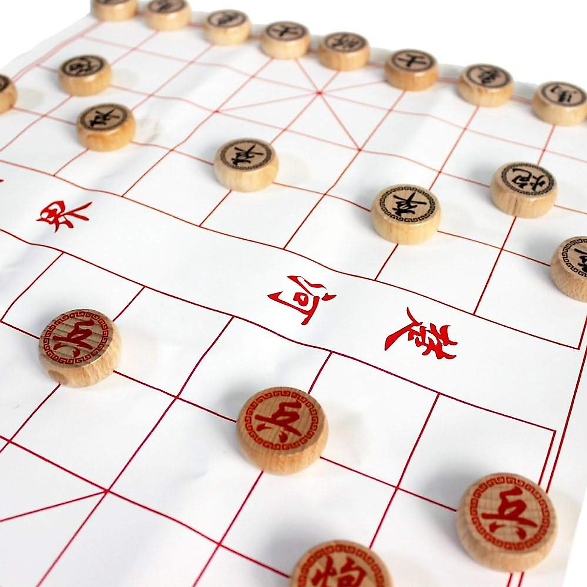 GoodPlay Beechwood Chinese Chess Set Xiangqi Travel Games Sets with Leather Chessboard in a Hard Paper Box