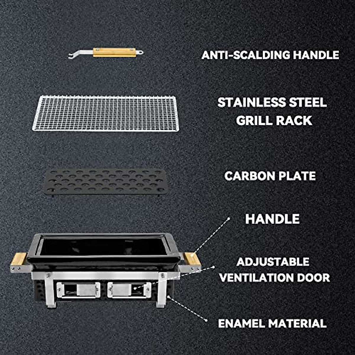 Onlyfire Charcoal BBQ Grill Hibachi Grill with Grid Lifter, Rectangular Portable Grill with Stainless Steel Griill Grate, BBQ Grill for Outdoor Camping Picnic Patio Backyard Cooking, 16 x 9 Inch Black