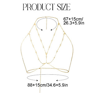 Asooll Layer Crystal Body Chain Rhinestone Bra Beach Bikini Chains Harness Chain Party Nightclub Body Accessories Jewelry for Women and Girls (Gold)