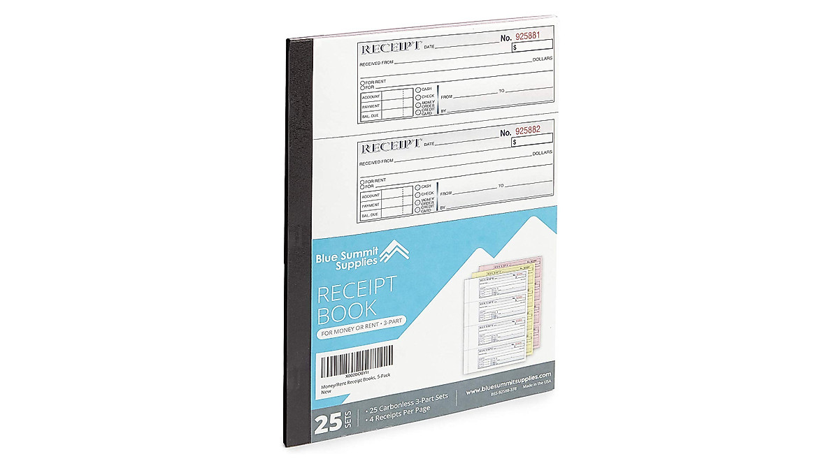 Blue Summit Supplies Triplicate Receipt Books for Business, 5 Pack
