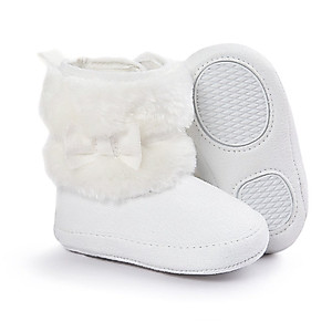 ESTAMICO Baby Girl Plush Winter Snow Bowknot Boots White 6-12 Months