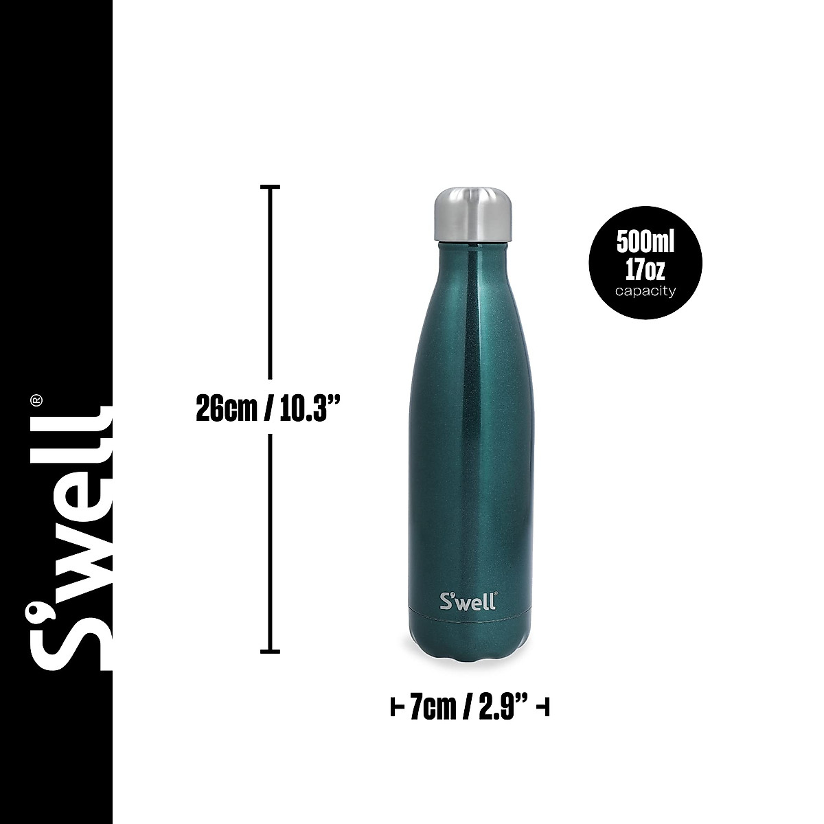 S'well Original Water Bottle, Green Sapphire, 500ml. Vacuum-Insulated Drinks Bottle Keeps Drinks Cold and Hot - BPA-Free Stainless Steel Hydration Bottle for On The Go