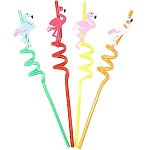 12pcs Reusable Straws Silly Crazy Loop Straws Plastic Drinking Straws for Wedding Birthday Party Favors Supplies - Flamingo