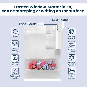 Muka 50 PCS 16 OZ White Kraft Mylar Bags Toaster Bags with Frosted Window, Heat Sealable, 8"W x 12"H x 4"D