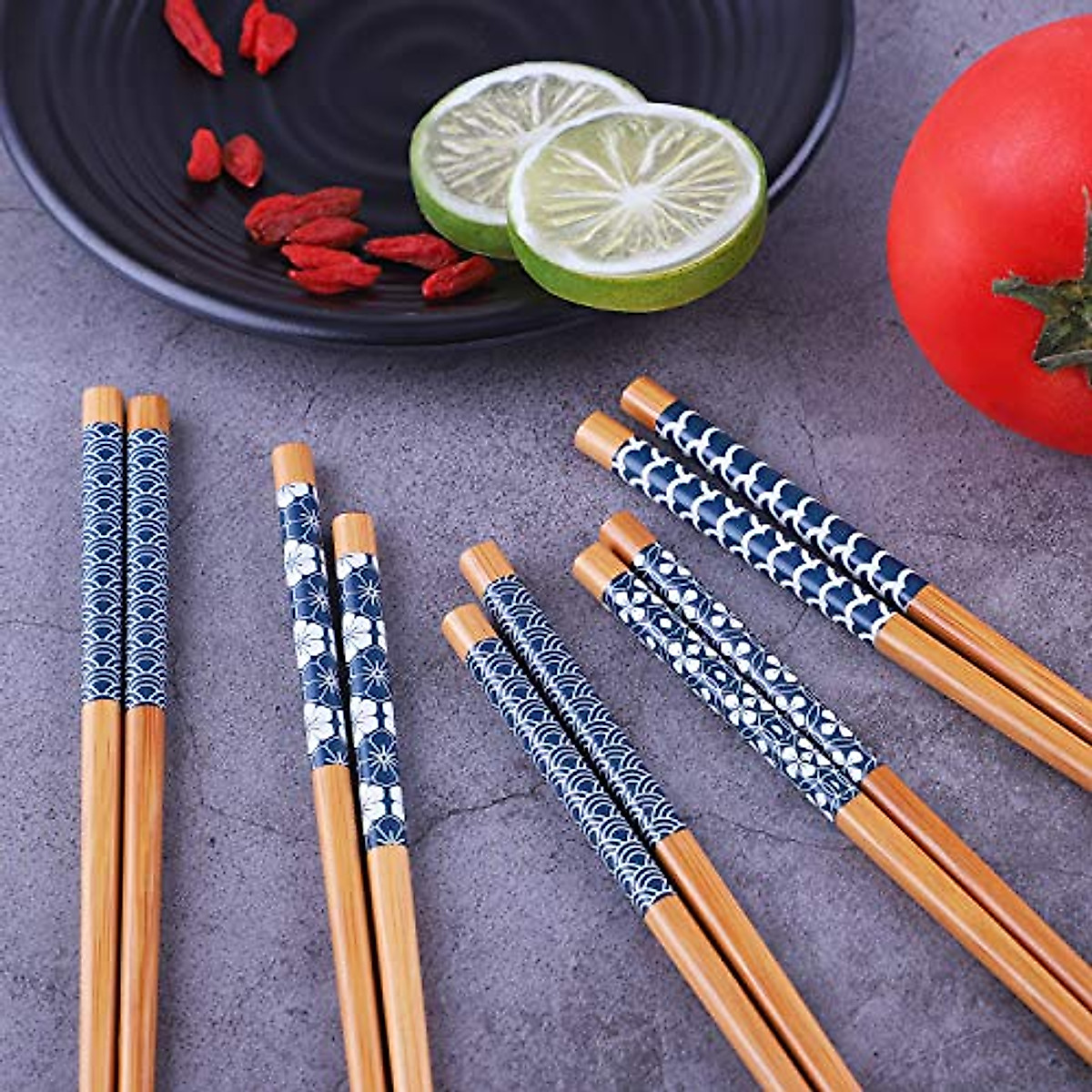 Antner 10 Pairs Natural Bamboo Chopsticks Japanese Style Reusable Chop Sticks, Dishwasher Safe Chopstick Set, 8.8 Inch/22.5cm
