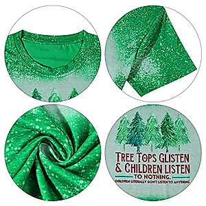 Teacher Christmas Shirt Women Tree Tops Glisten Children Listen Bleached Tee Cute Tree Graphic Teacher Gift Shirts Green