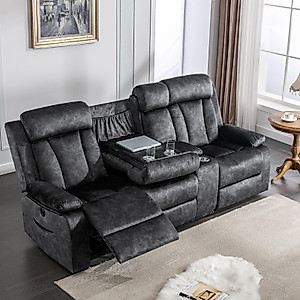 GUEAPY 3 Seater Recliner Sofa Reclining Loveseat with Console Power Reclining Sofa with Heat and Massage, Cup Holders, USB & Type-C Charge Ports for Living Room (Grey)