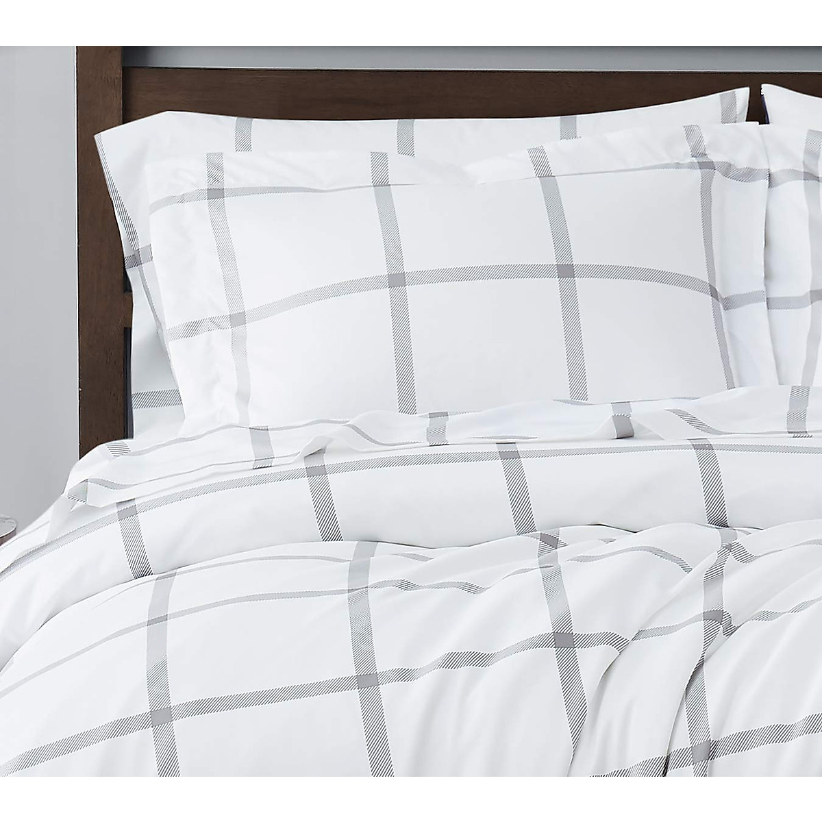 Truly Soft Everyday King 3-Piece Microfiber Duvet Cover + Sham Set - Printed Windowpane Collection - White/Grey