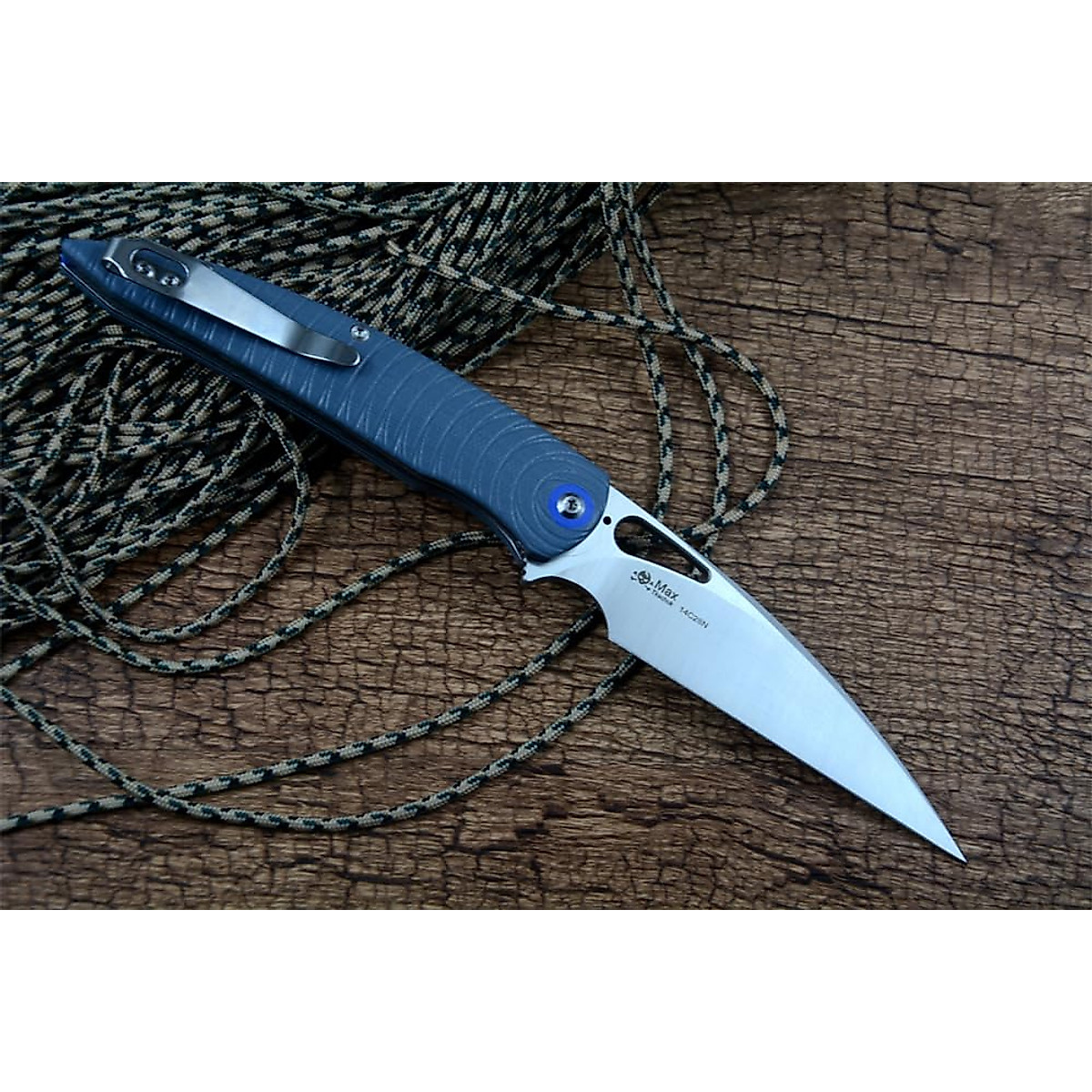 TWO SUN Knives 14C28N Steel Blade Blue G10 Handle TS116 with Pocket Clip