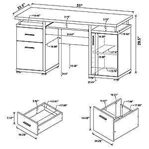 Coaster Furniture Tracy Modern Contemporary 2 Drawer Home Office Computer Desk with Keyboard Tray Storage File Cabinet White 800108